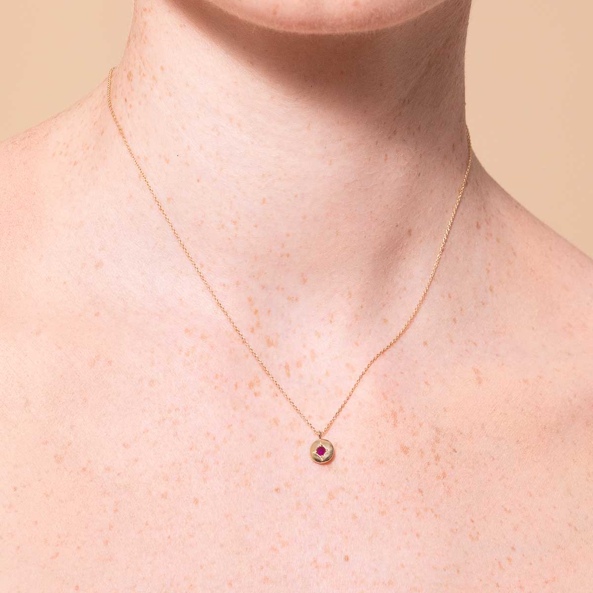 July Ruby Solid Gold Birthstone Pendant | Astrid & Miyu Necklaces