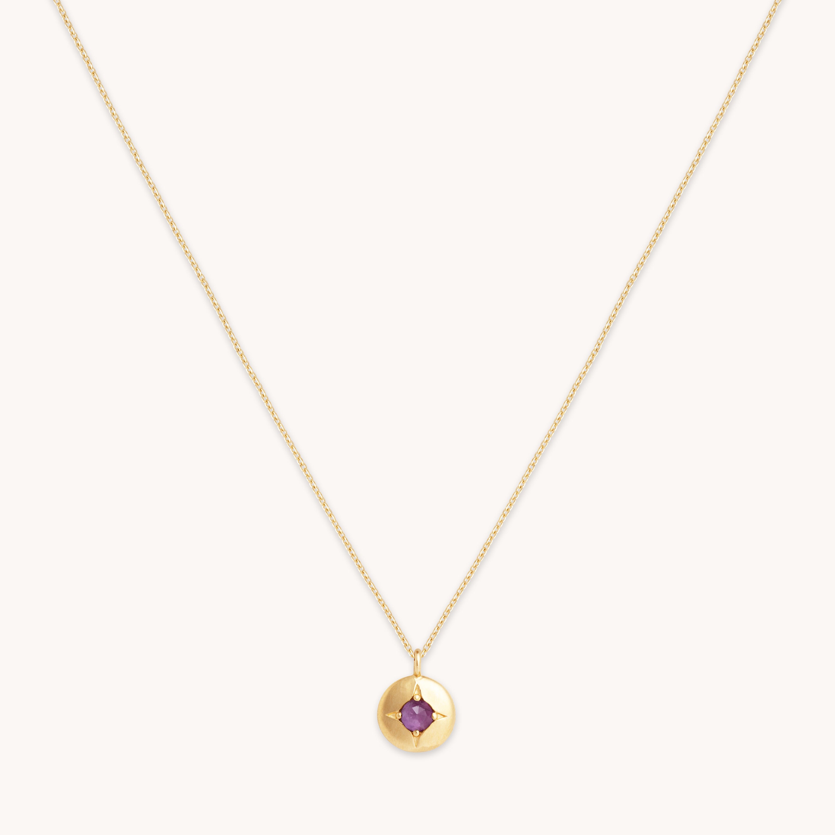 February Amethyst Solid Gold Birthstone Pendant | Astrid & Miyu Necklaces