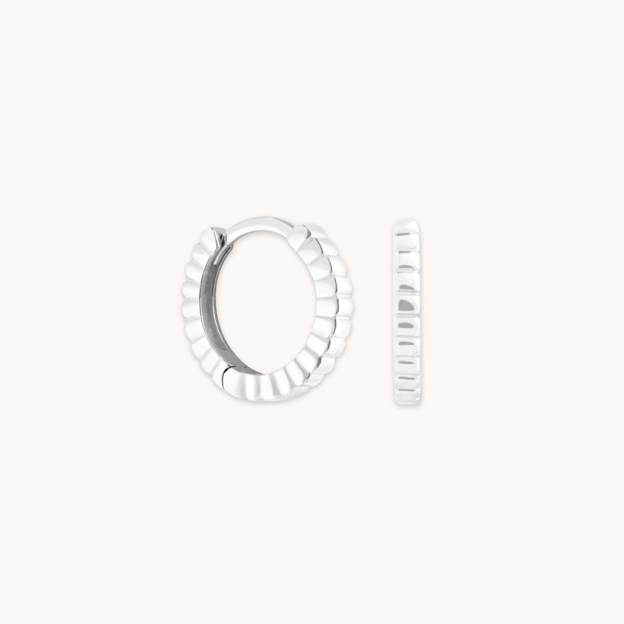 Ridged Solid White Gold Huggies | Astrid & Miyu Earrings