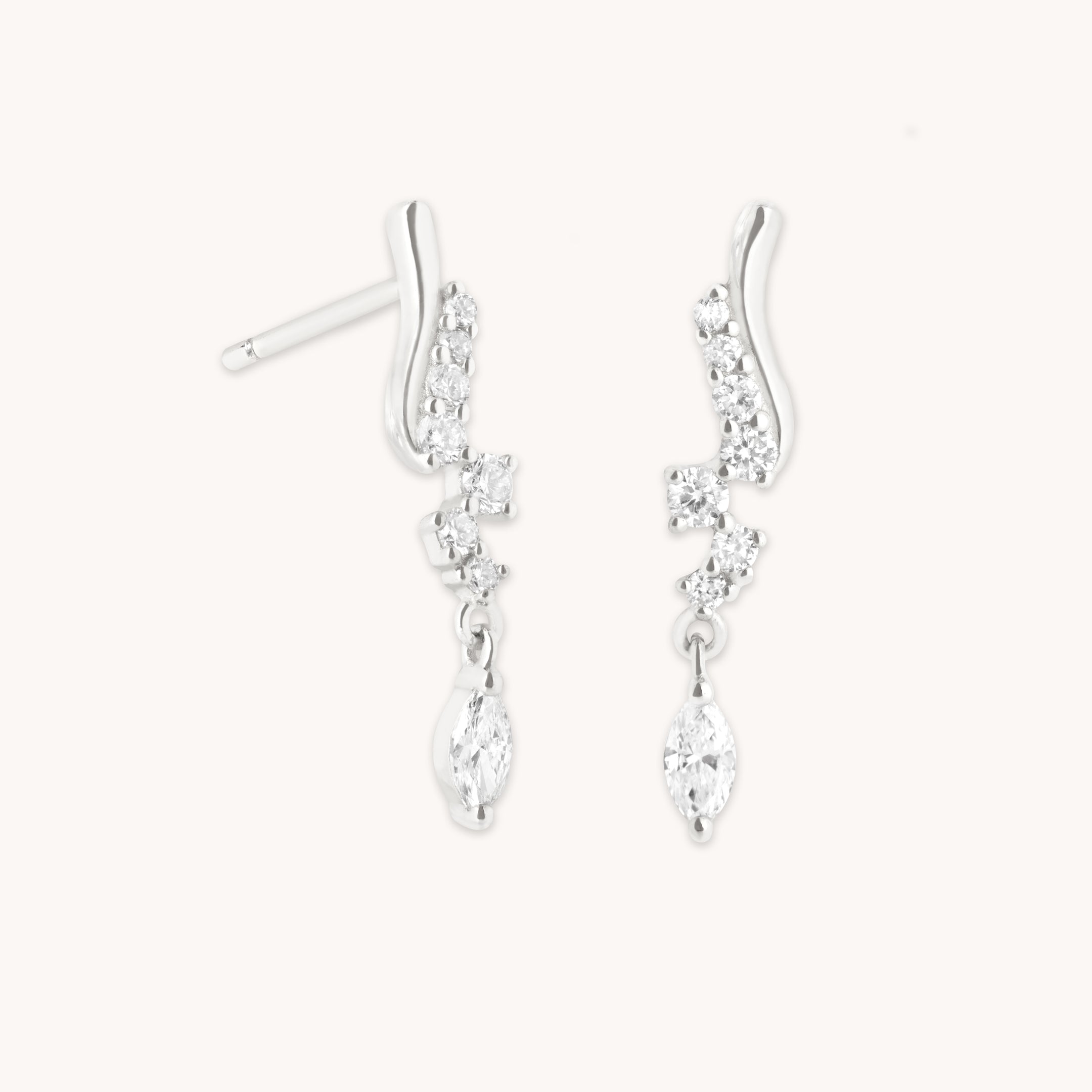 Diamond Wave Charm Studs in Solid White Gold | Astrid & Miyu
