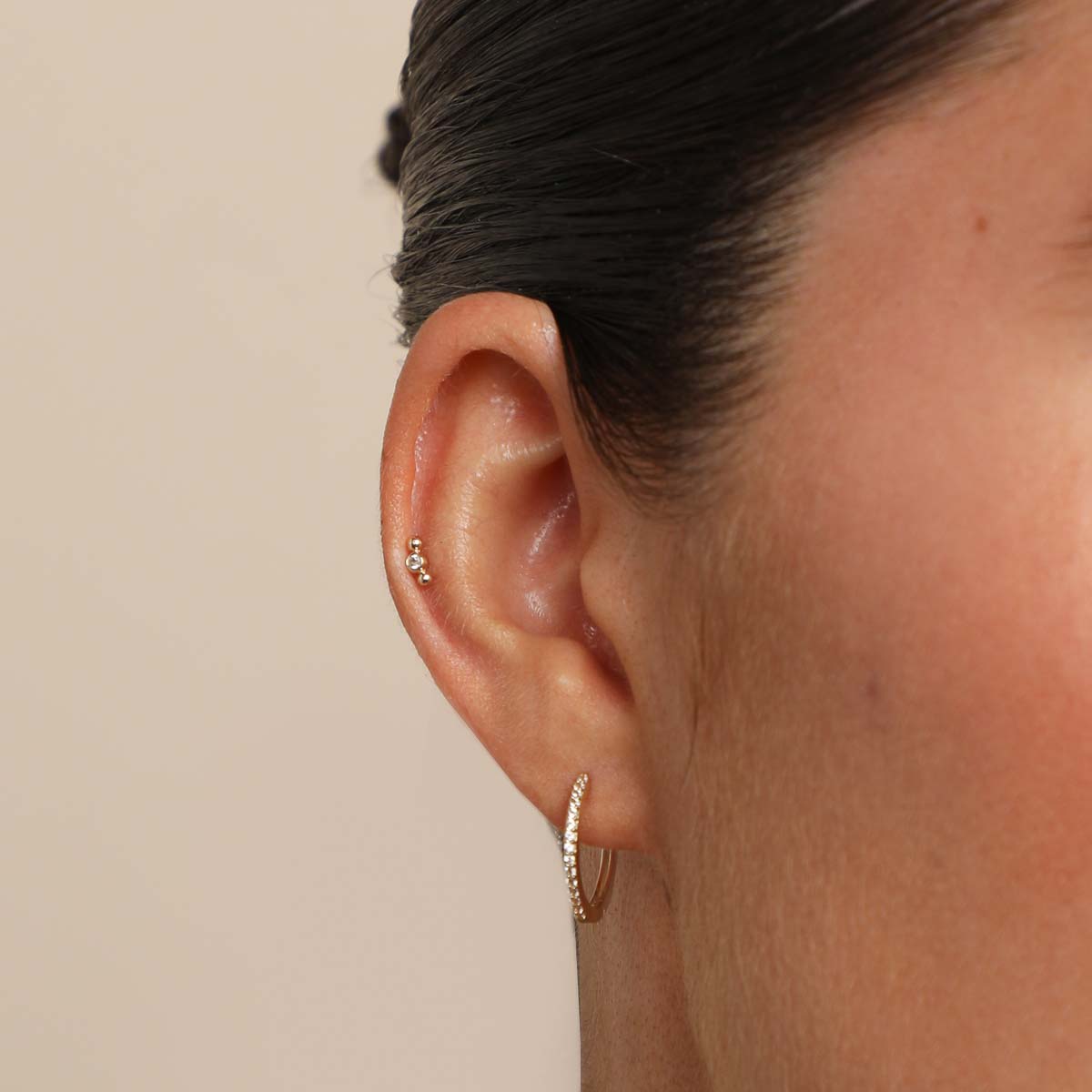 Topaz Triple Beaded Solid Gold Piercing Stud | Astrid & Miyu