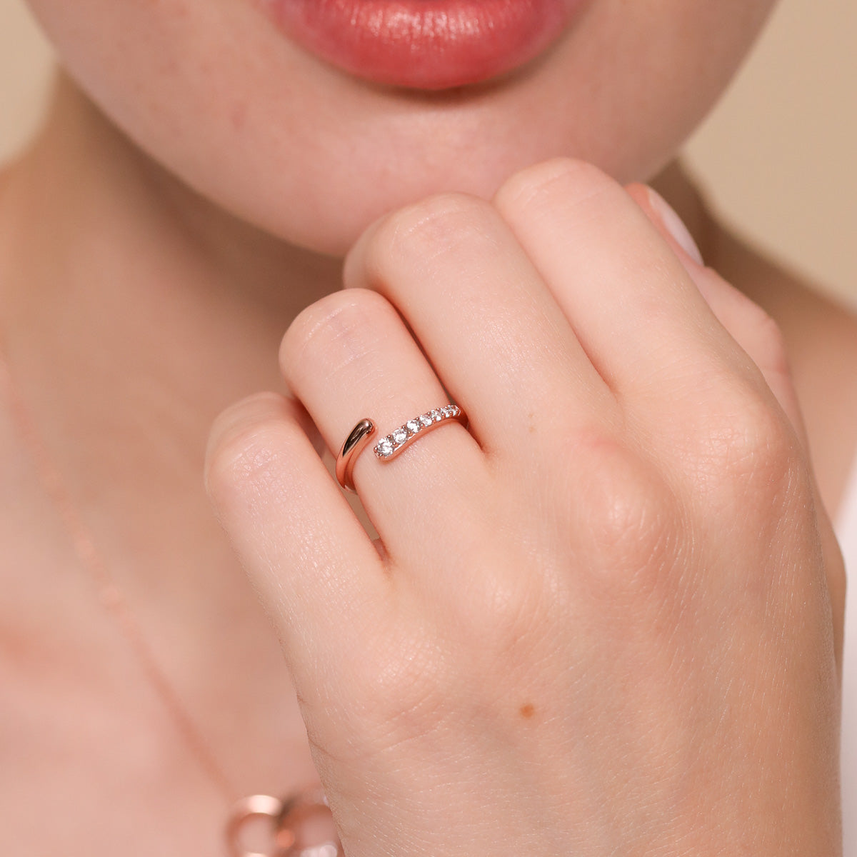 Orbit Crystal Open Ring in Rose Gold
