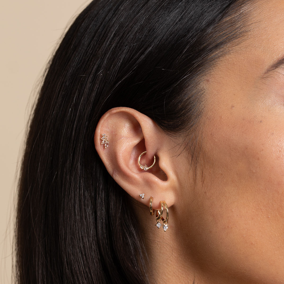 Navette Topaz Solid Gold Rook Hoop | Astrid & Miyu Earrings