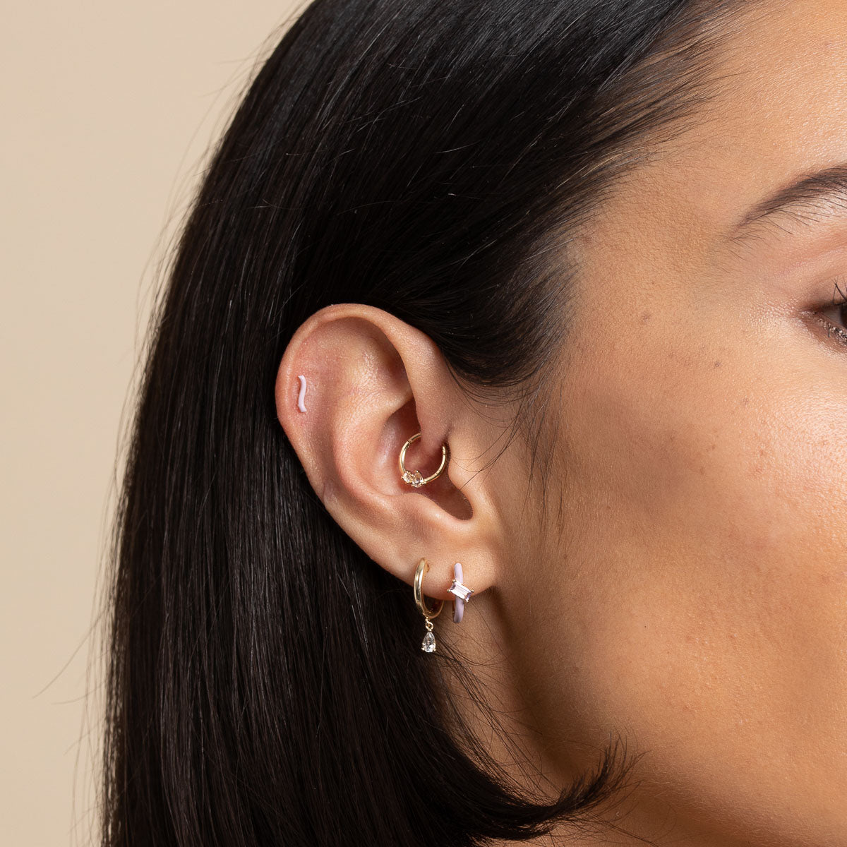 Cluster Topaz Solid Gold Daith Hoop | Astrid & Miyu Earrings
