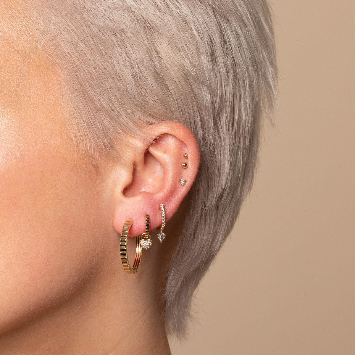 Heart Gem Charm Solid Gold Piercing Hoop | Astrid & Miyu Earrings