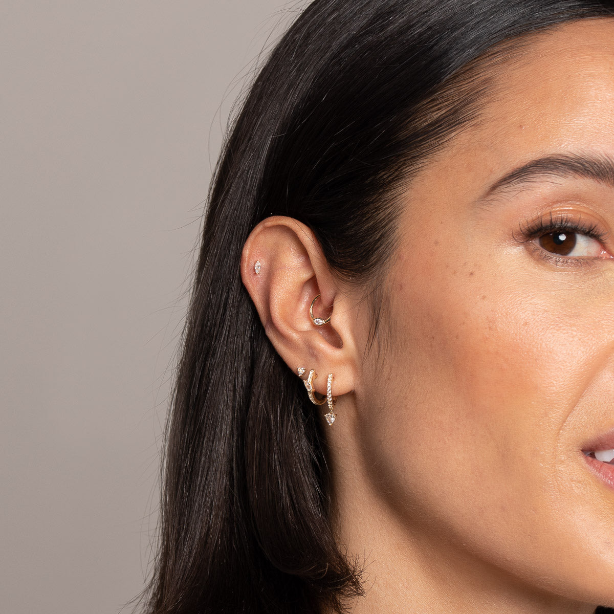 Heart Gem Charm Solid Gold Piercing Hoop | Astrid & Miyu Earrings