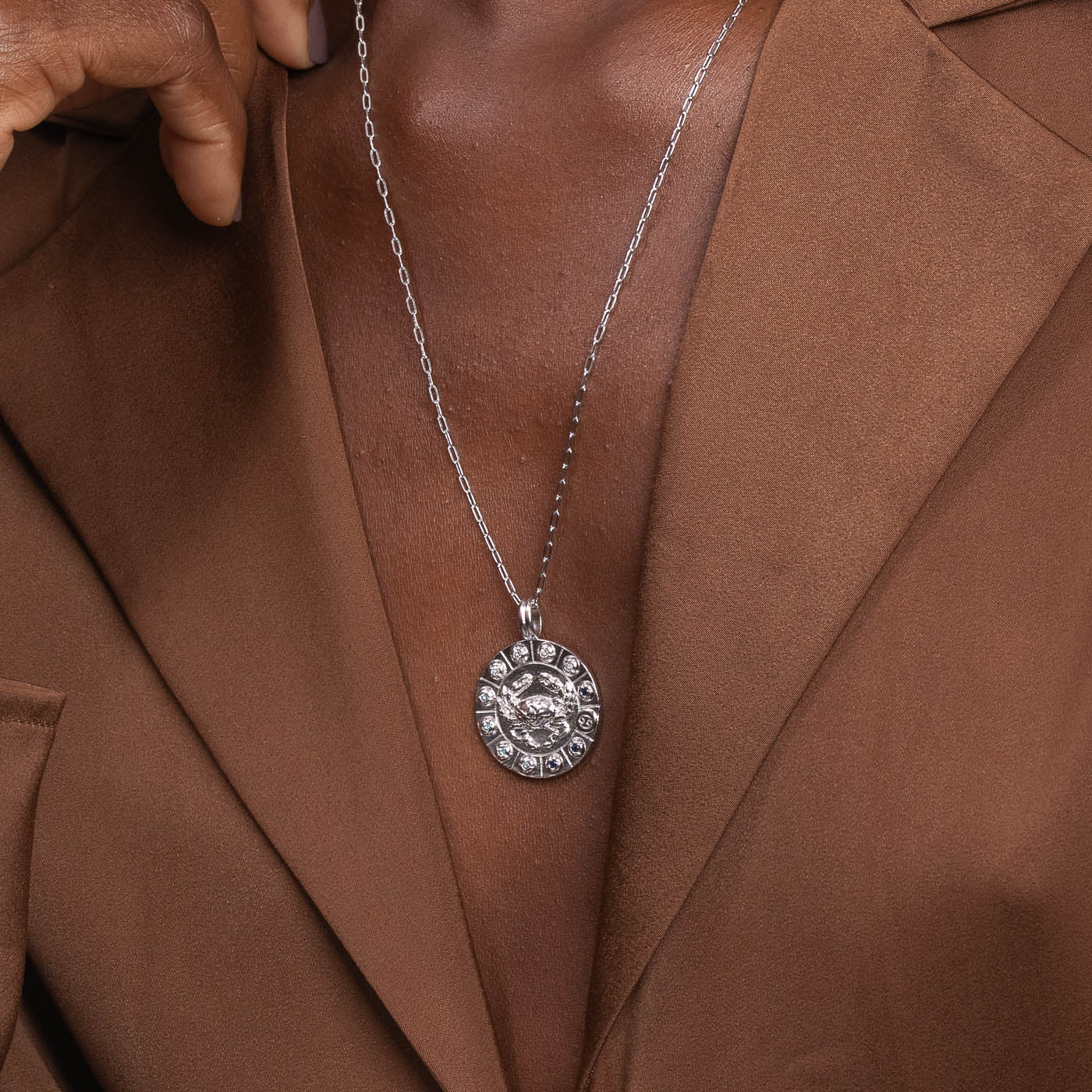 Cancer Silver Zodiac Bold Pendant | Astrid & Miyu Necklaces